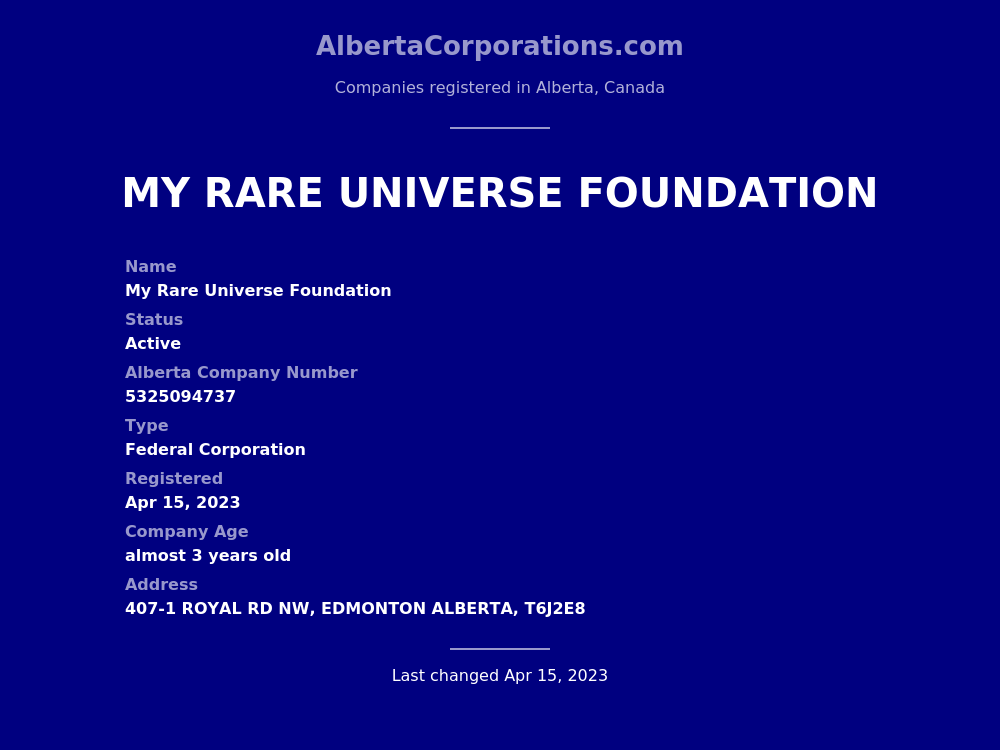 My Rare Universe Foundation | Edmonton | Alberta