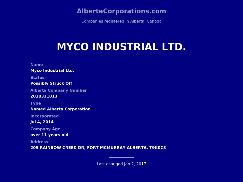 Myco Industrial Ltd. | Alberta