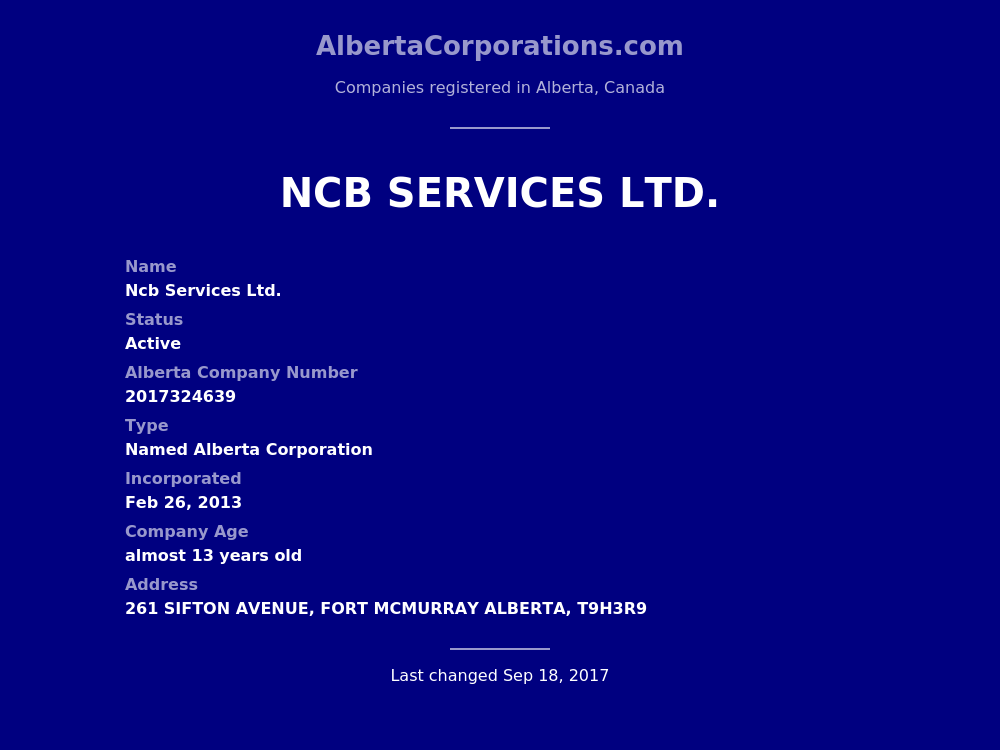 Ncb Services Ltd. | Alberta