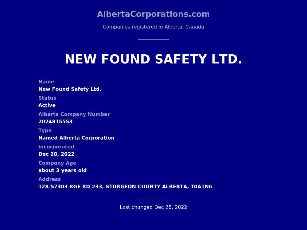 New Found Safety Ltd. | Alberta