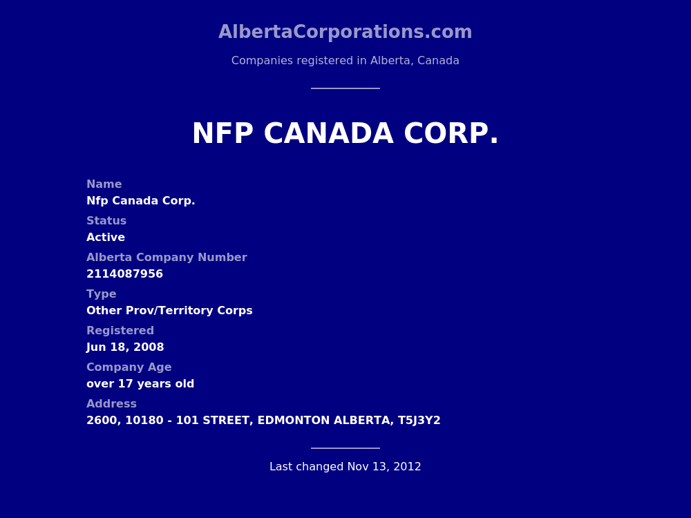 Nfp Canada Corp. | Edmonton | Alberta