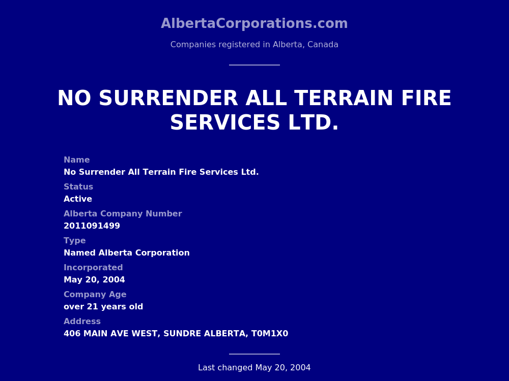 No Surrender All Terrain Fire Services Ltd. | Alberta