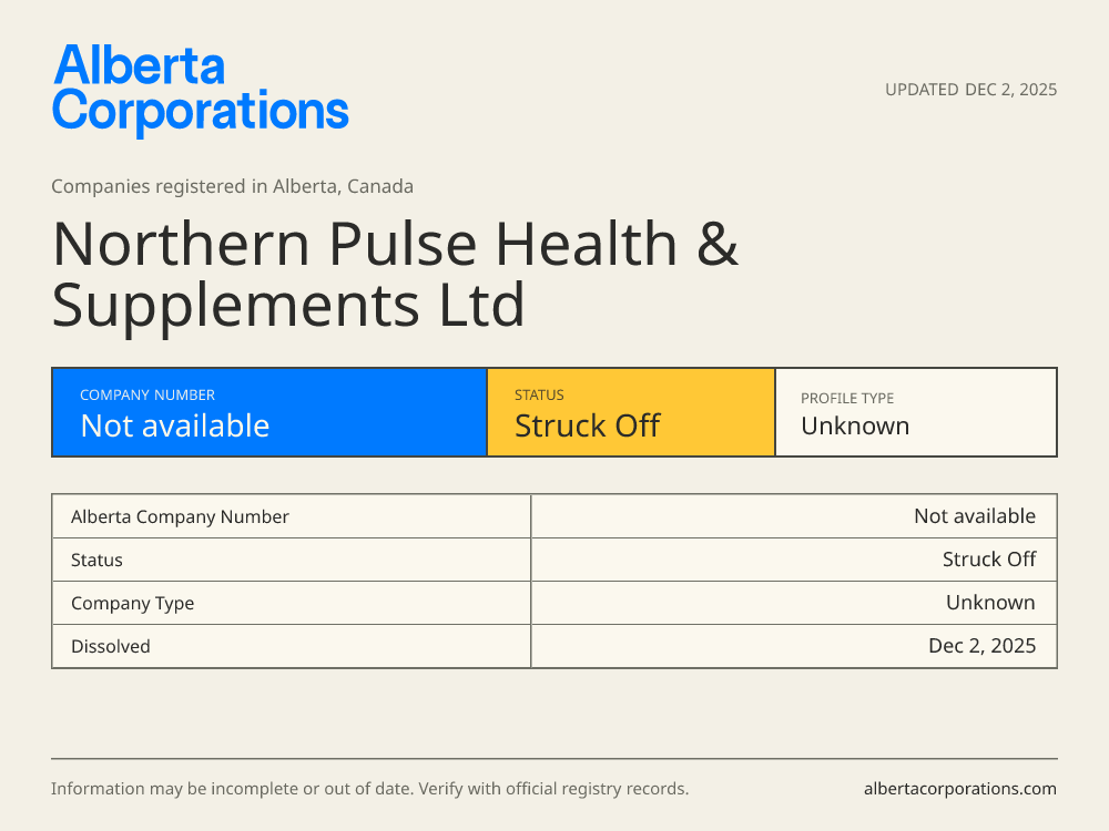 NORTHERN PULSE HEALTH & SUPPLEMENTS LTD - Alberta Corporate Registry ...