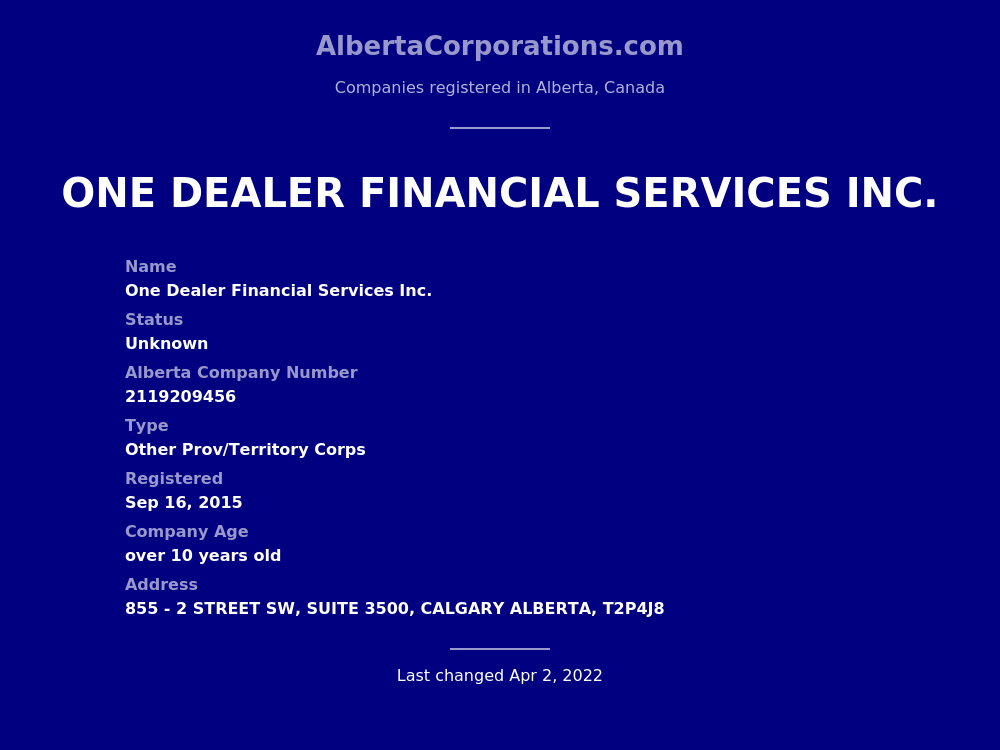 One Dealer Financial Services Inc. | Calgary | Alberta