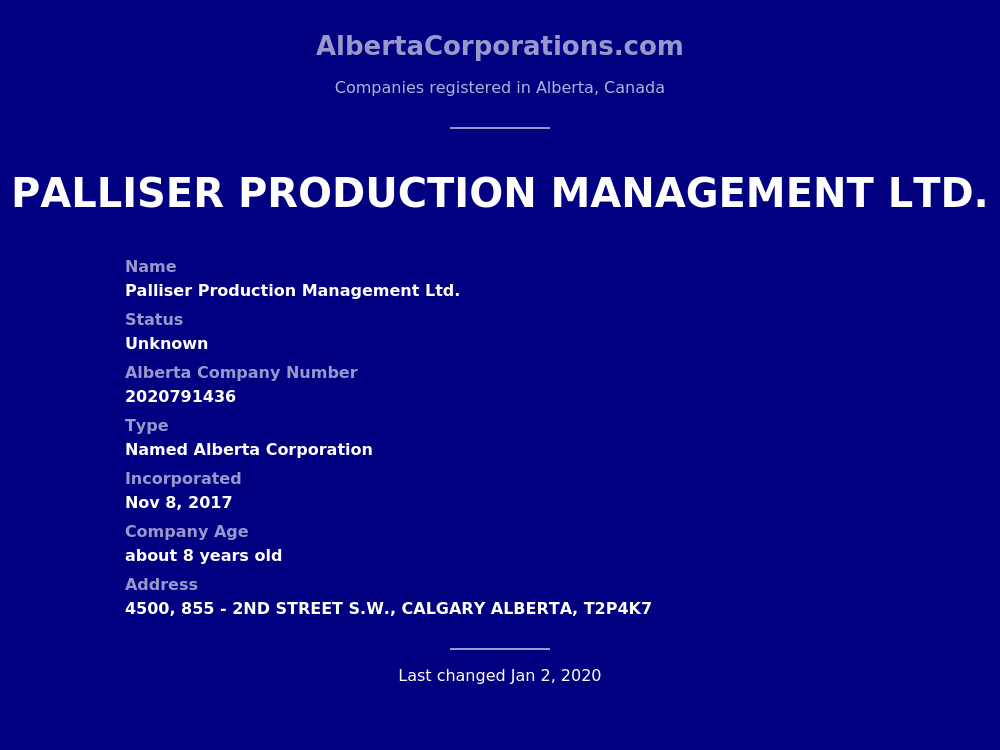 Palliser Production Management Ltd. | Calgary | Alberta