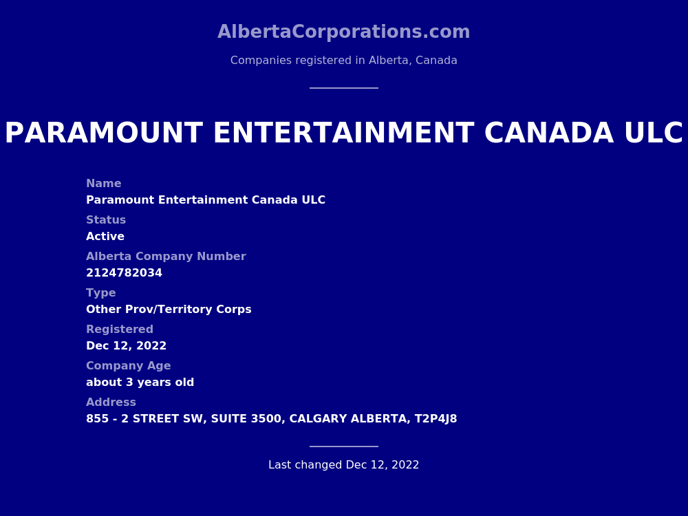 Paramount Entertainment Canada ULC | Calgary | Alberta