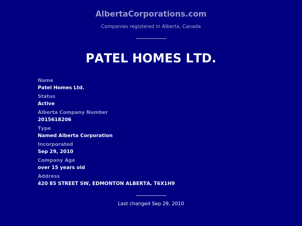 Patel Homes Ltd. | Edmonton | Alberta