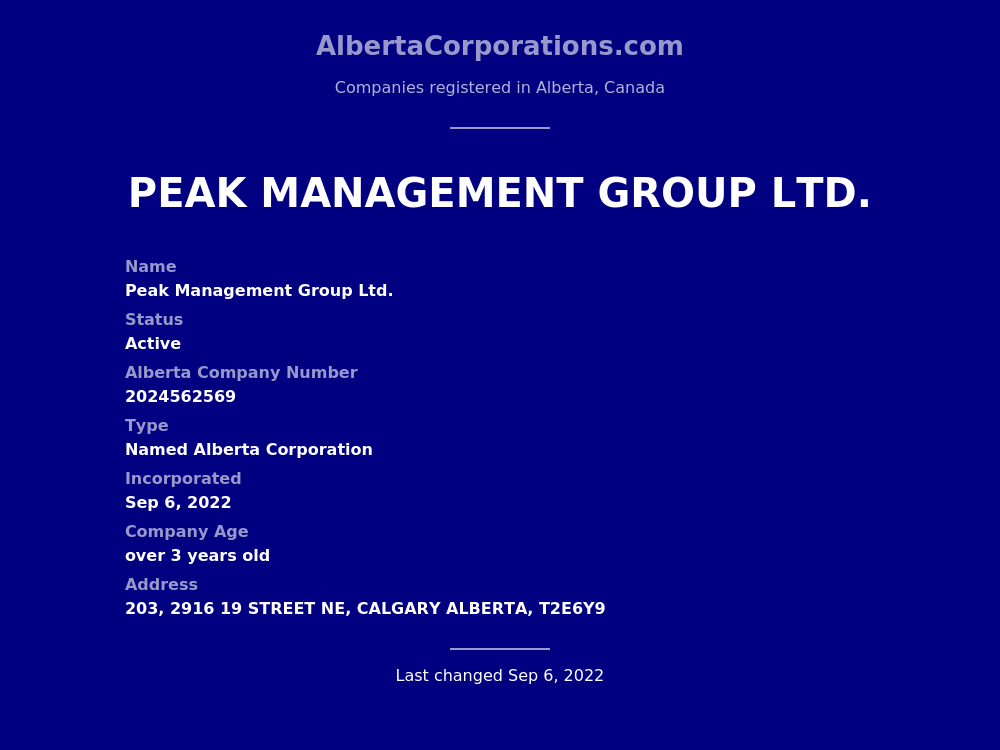 Peak Management Group Ltd. | Calgary | Alberta