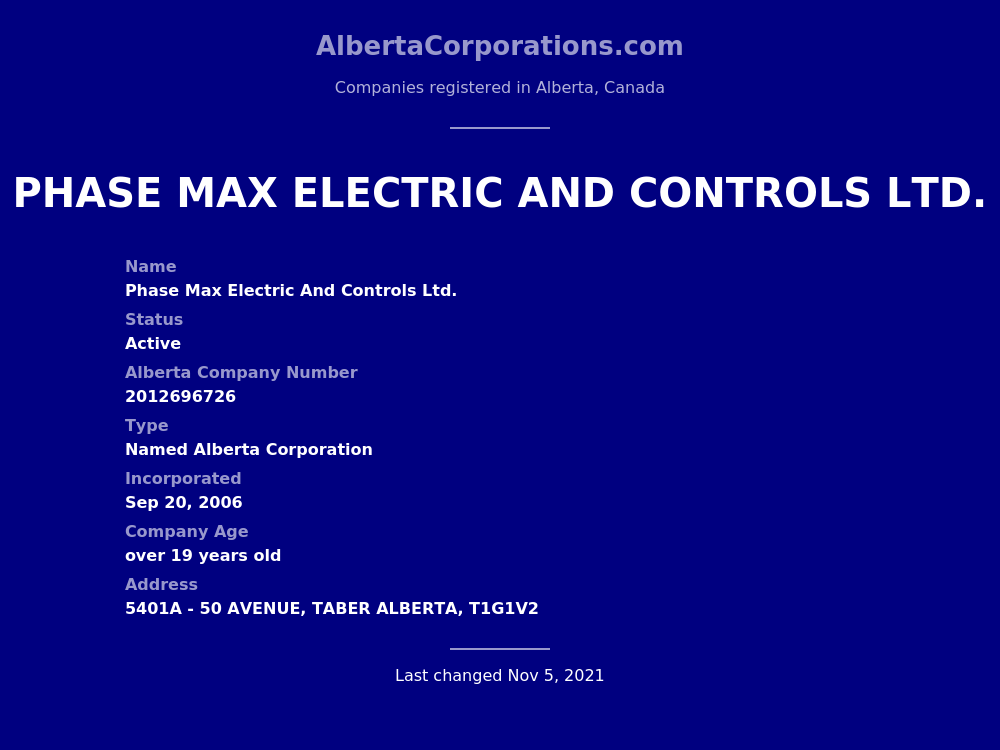 Phase Max Electric And Controls Ltd. | Taber | Alberta