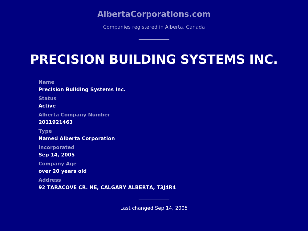 Precision Building Systems Inc. | Calgary | Alberta