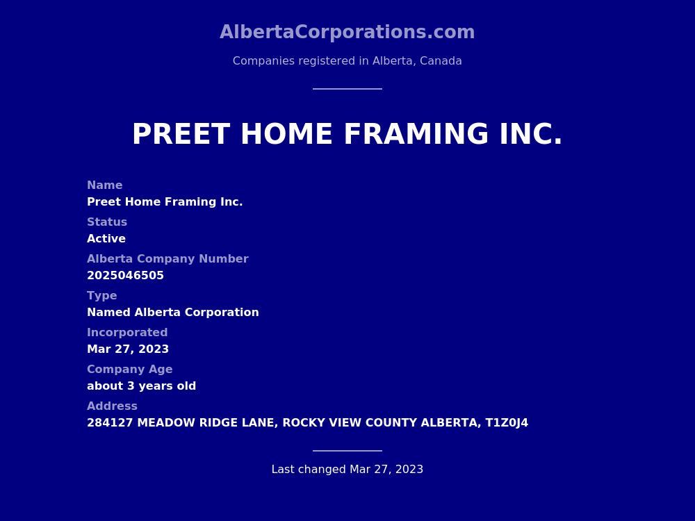 Preet Home Framing Inc. | Rocky View County | Alberta
