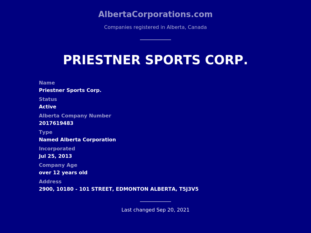 Priestner Sports Corp. - Edmonton | Alberta Corporations