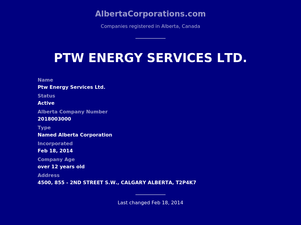 Ptw Energy Services Ltd. | Calgary | Alberta