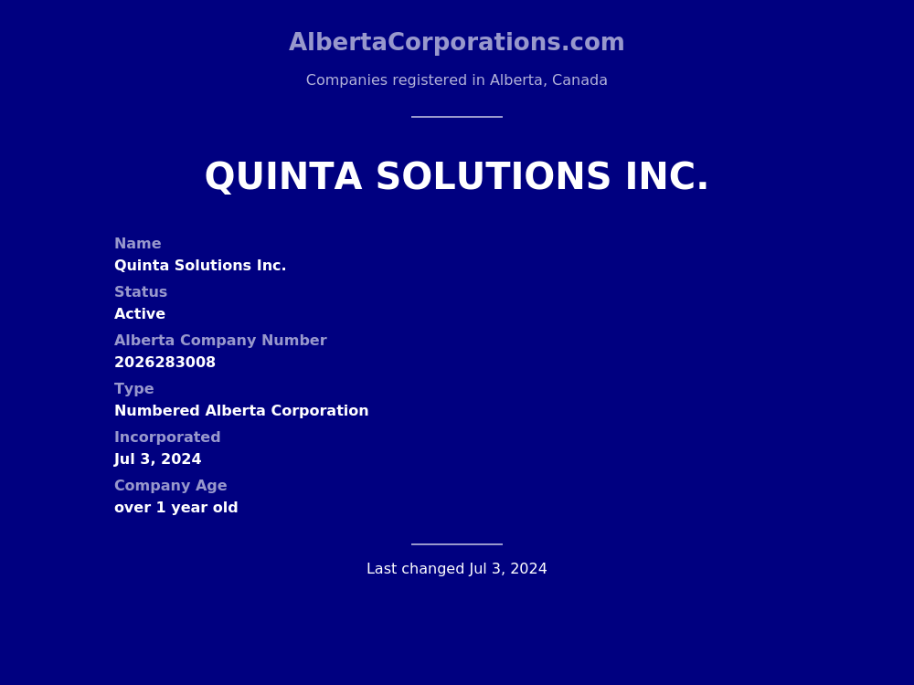 Quinta Solutions Inc. | Alberta