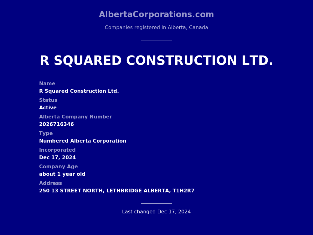 R Squared Construction Ltd. | Lethbridge | Alberta