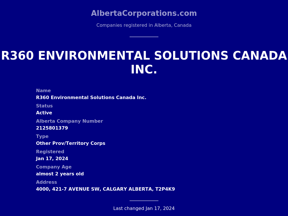 R360 Environmental Solutions Canada Inc. | Calgary | Alberta