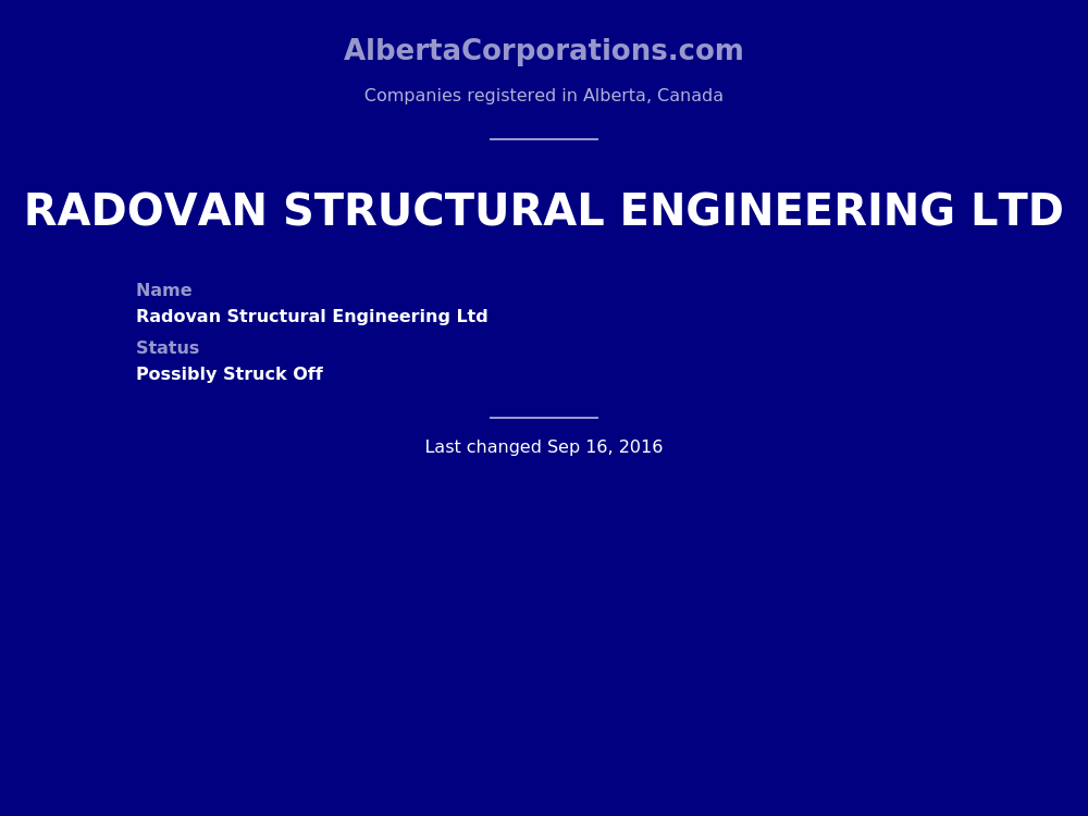 Radovan Structural Engineering Ltd - | Alberta Corporations