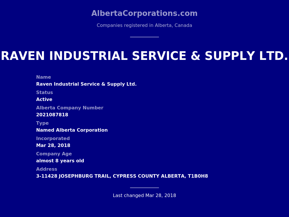 Raven Industrial Service & Supply Ltd. | Alberta