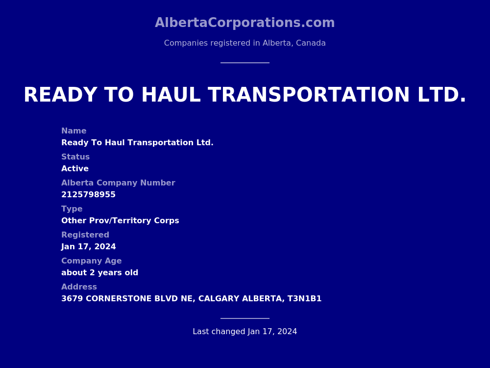 Ready To Haul Transportation Ltd. | Calgary | Alberta