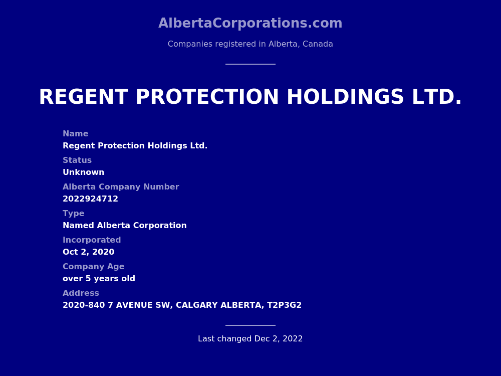 Regent Protection Holdings Ltd. - Calgary | Alberta Corporations