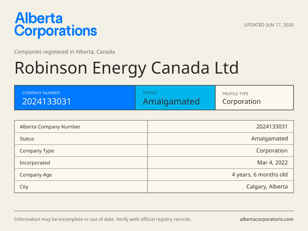 Robinson Energy Limited | Calgary | Alberta