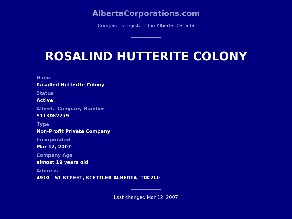 Rosalind Hutterite Colony | Stettler | Alberta