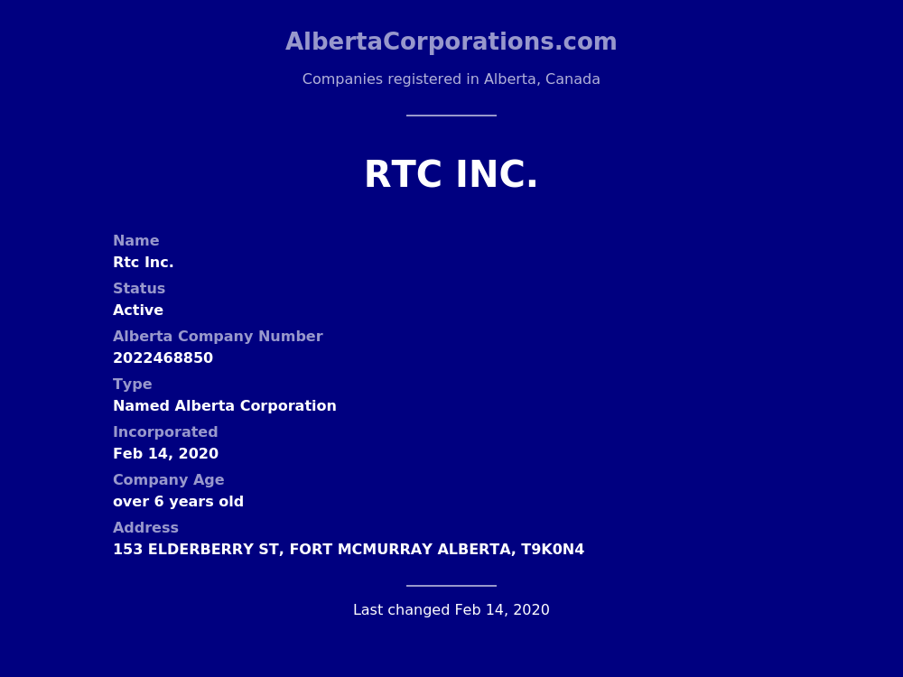 Rtc Inc. | Alberta