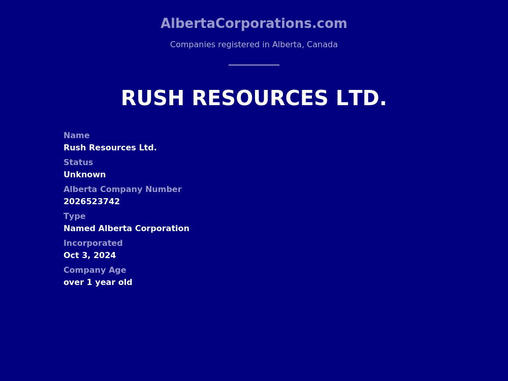Rush Resources Ltd. | Alberta