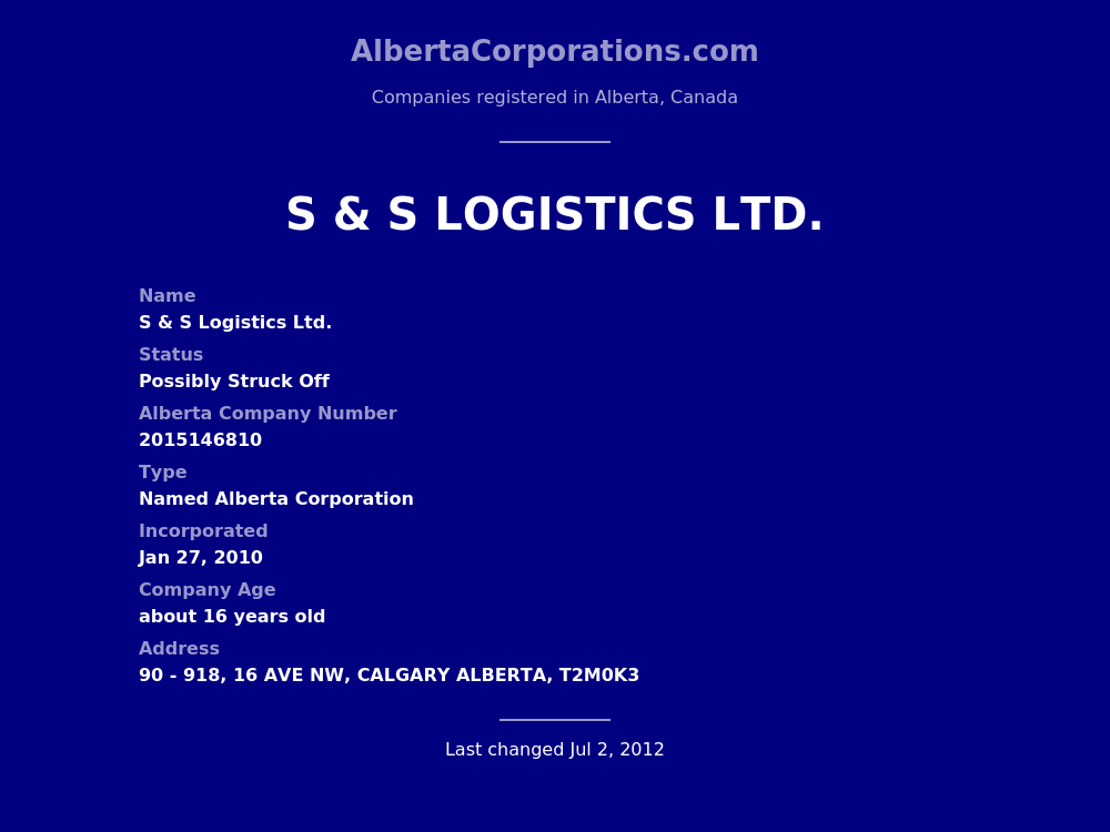 S & S Logistics Ltd. | Calgary | Alberta