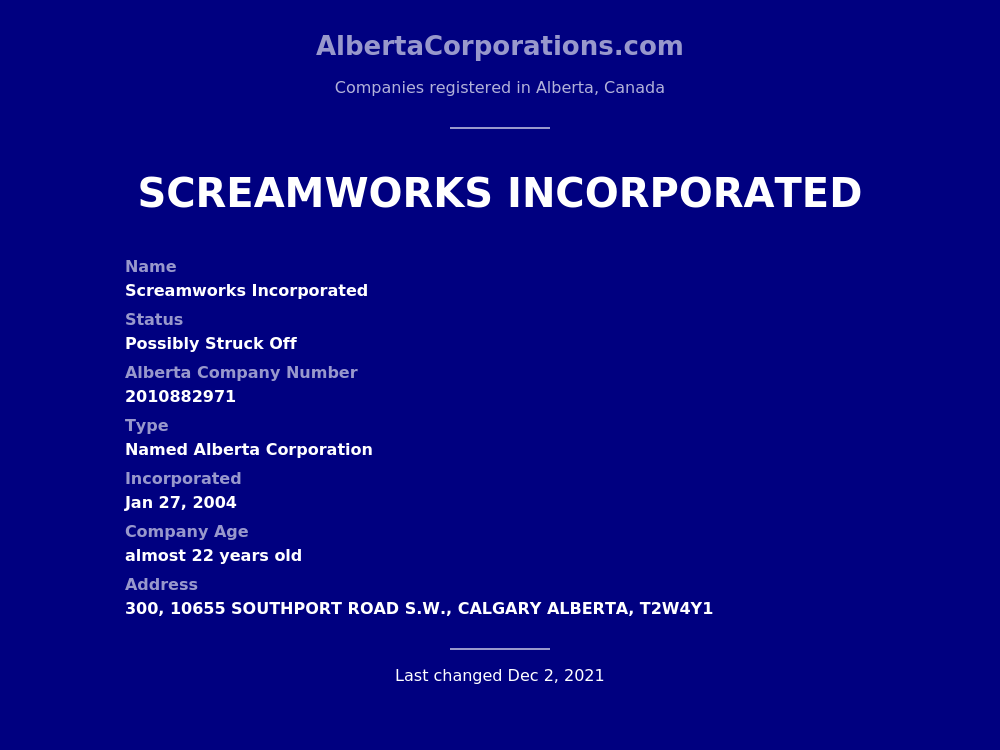 Screamworks Incorporated | Calgary | Alberta