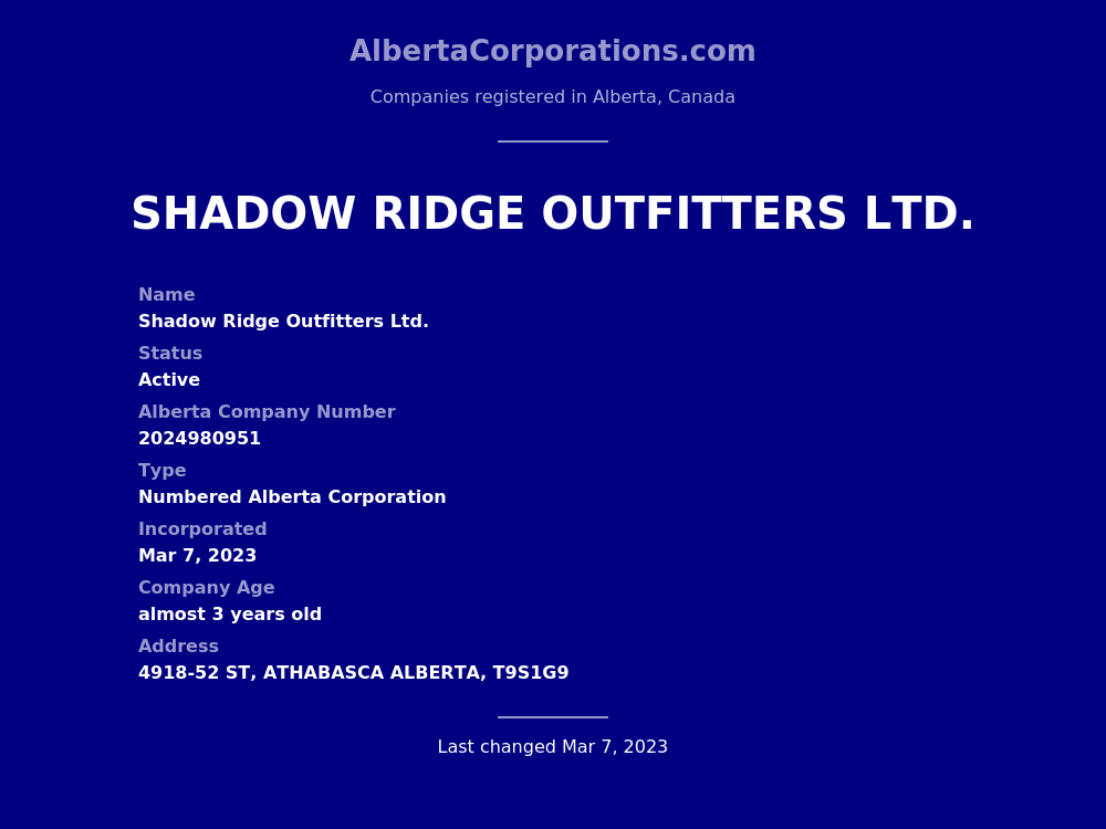 Shadow Ridge Outfitters Ltd. | Athabasca | Alberta