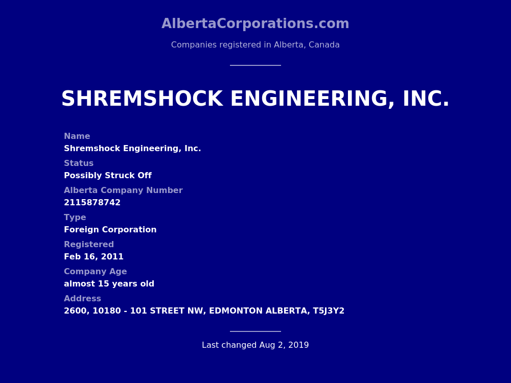 Shremshock Engineering, Inc. - Edmonton | Alberta Corporations
