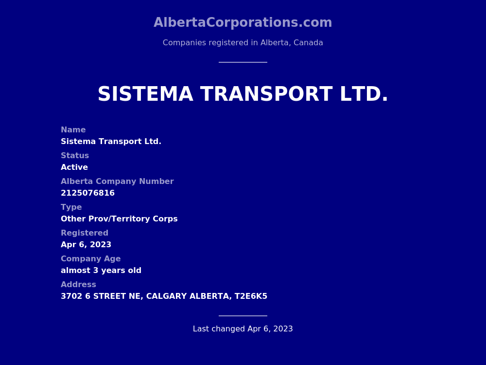 Sistema Transport Ltd. | Calgary | Alberta