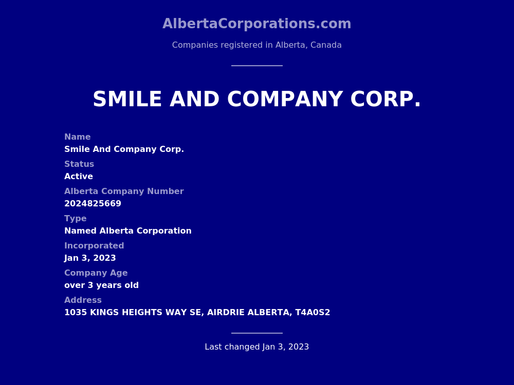 Smile And Company Corp. | Airdrie | Alberta