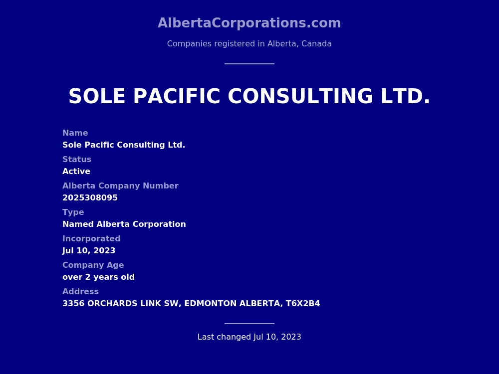 Sole Pacific Consulting Ltd. | Edmonton | Alberta