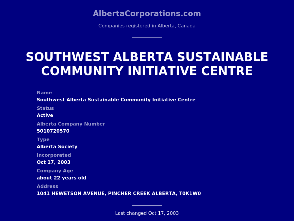 Southwest Alberta Sustainable Community Initiative Centre | Alberta