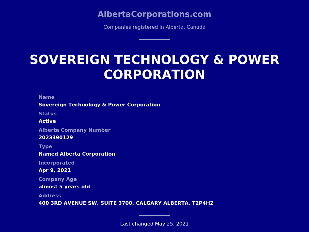 Sovereign Technology & Power Corporation | Calgary | Alberta