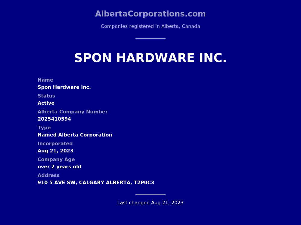 Spon Hardware Inc. | Calgary | Alberta