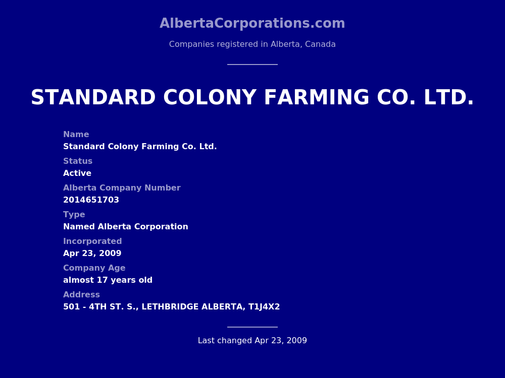 Standard Colony Farming Co. Ltd. | Lethbridge | Alberta