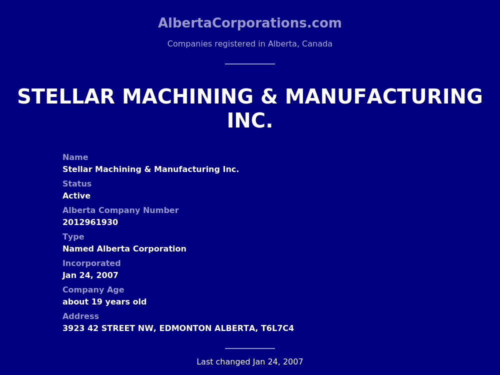 Stellar Machining & Manufacturing Inc. | Edmonton | Alberta