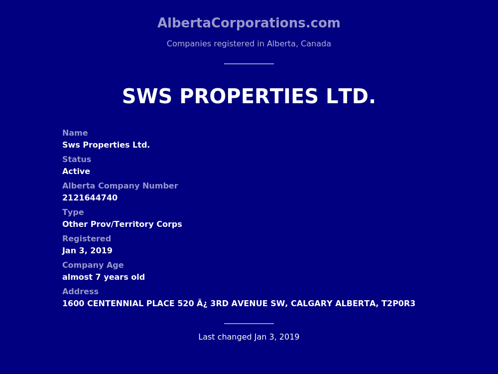 Sws Properties Ltd. | Calgary | Alberta