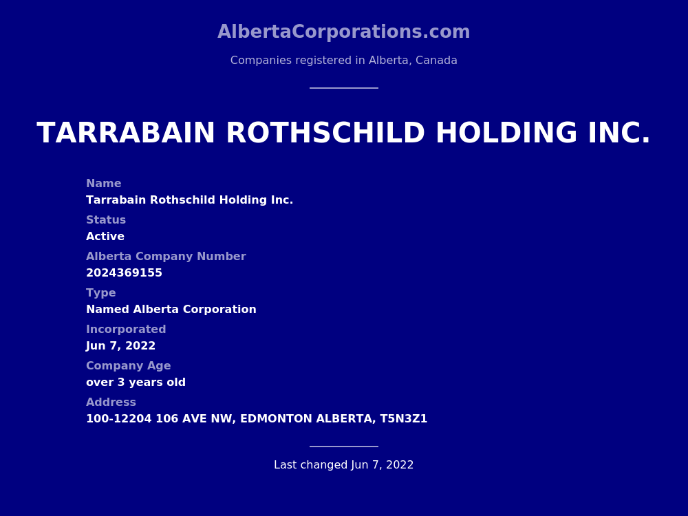 Tarrabain Rothschild Holding Inc. | Edmonton | Alberta