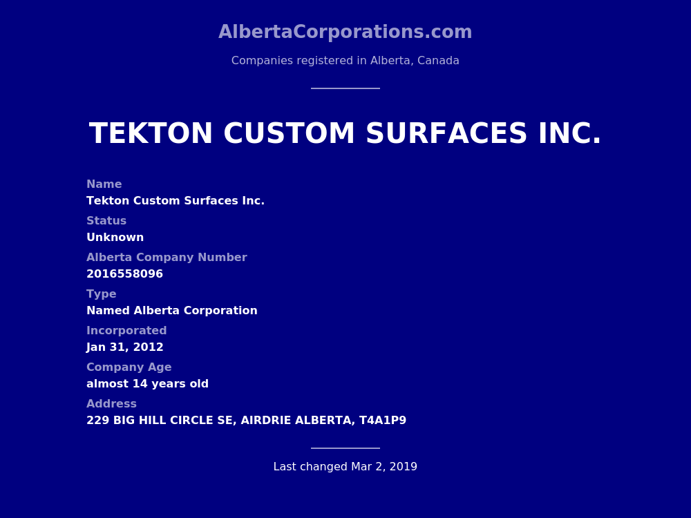 Tekton Custom Surfaces Inc. | Airdrie | Alberta