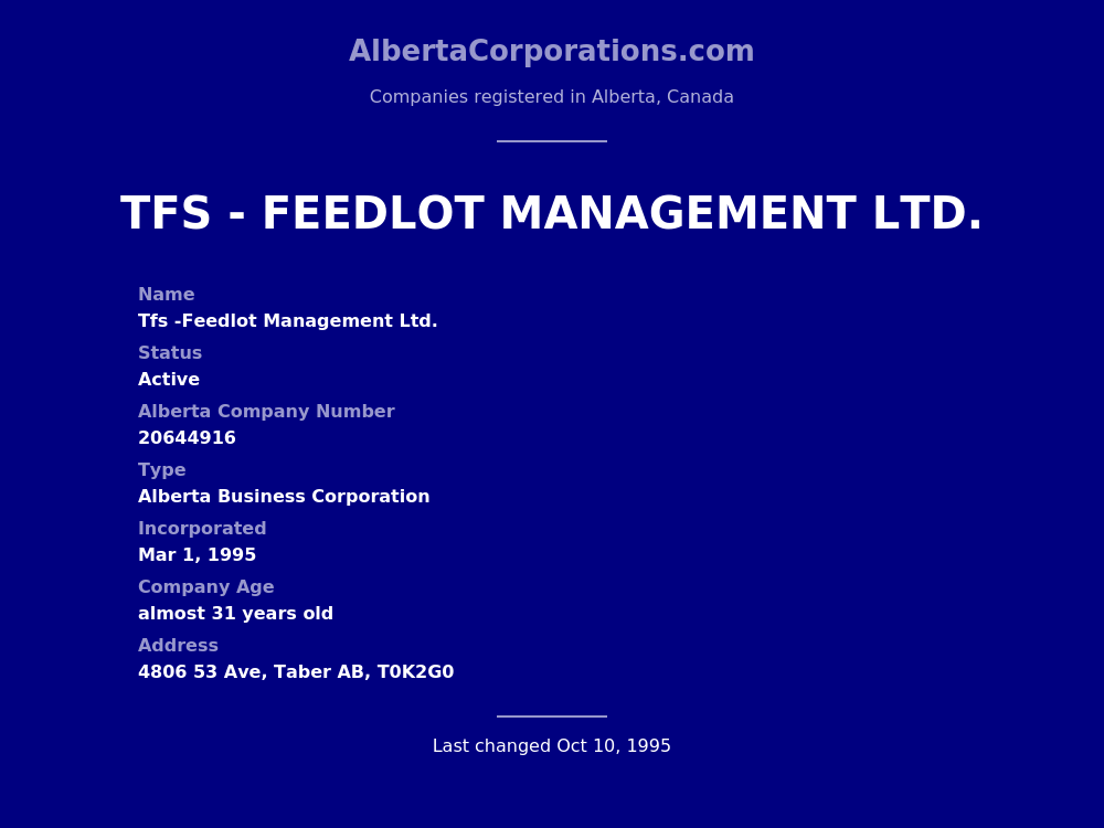 Tfs -Feedlot Management Ltd. - Taber | Alberta Corporations