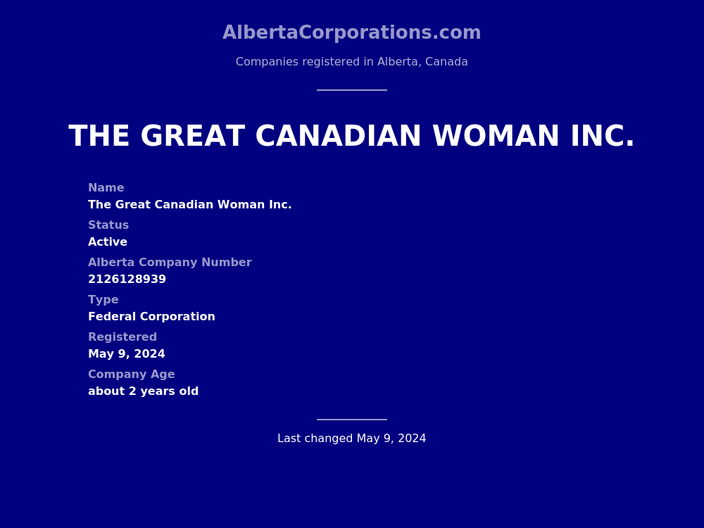 The Great Canadian Woman Inc. - | Alberta Corporations
