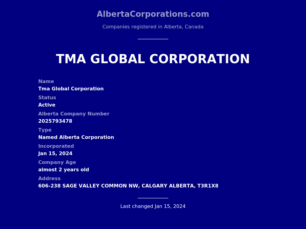Tma Global Corporation | Calgary | Alberta