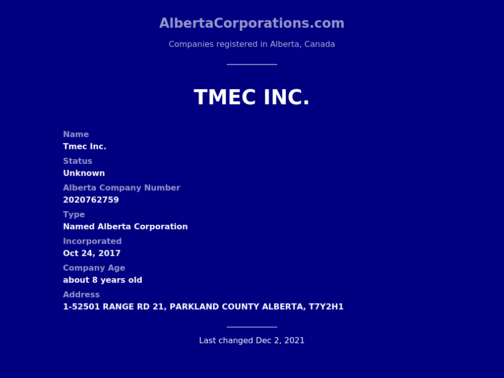 Tmec Inc. | Parkland County | Alberta
