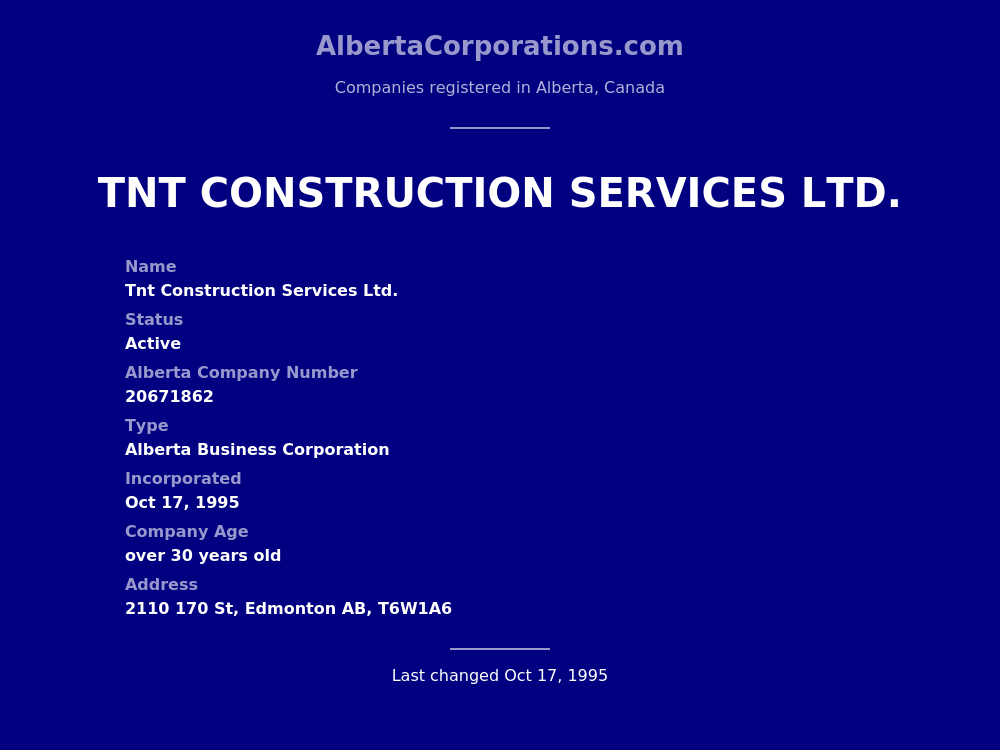 Tnt Construction Services Ltd. | Edmonton | Alberta
