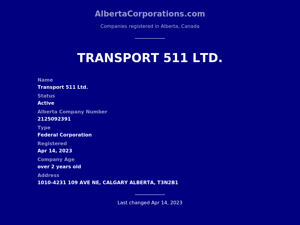 Transport 511 Ltd. - Calgary | Alberta Corporations