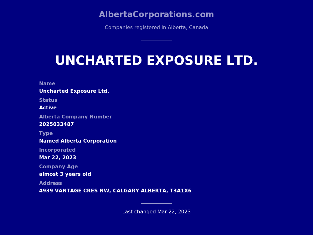 Uncharted Exposure Ltd. - Calgary | Alberta Corporations